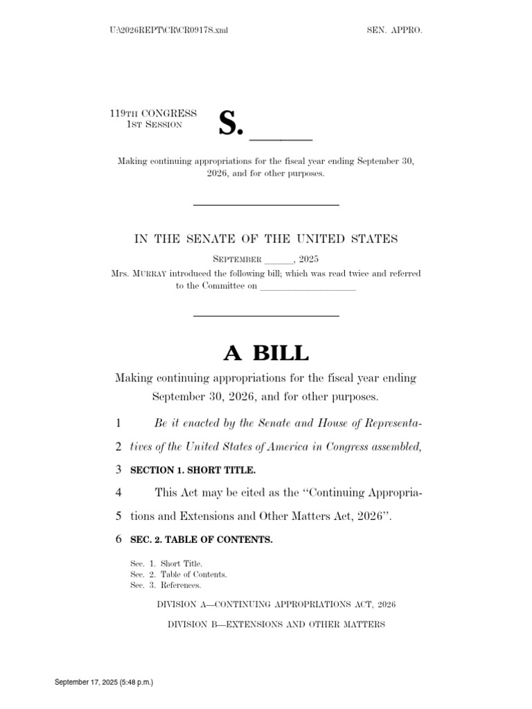 Continuing Appropriations Act 2026 | PDF | United States Code | United ...