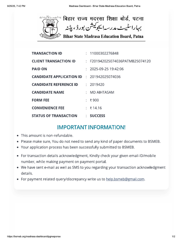 MD Aihtasam Receipt | PDF