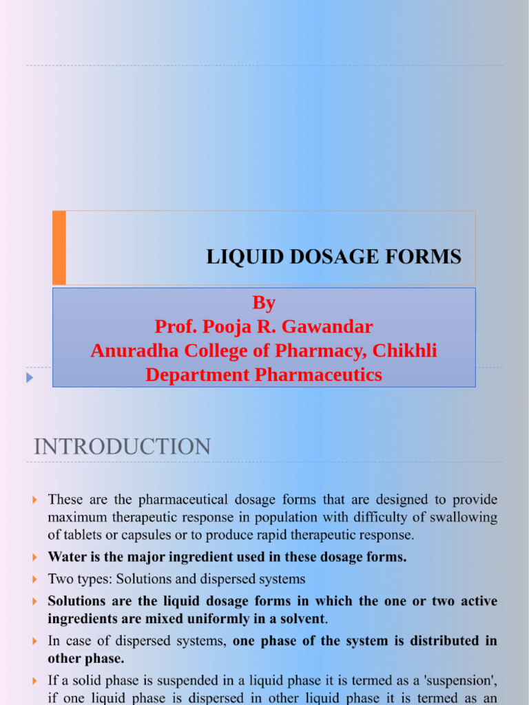 Classification of Liquid Dosage Forms | PDF