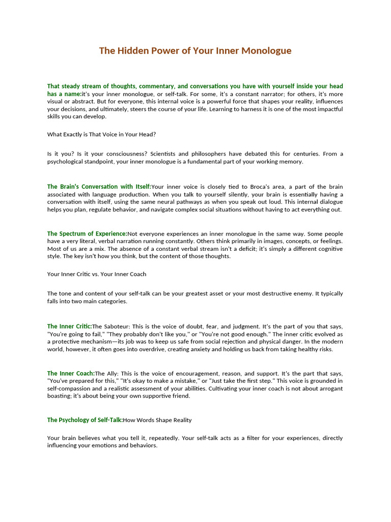 The Hidden Power of Your Inner Monologue | PDF | Thought | Feeling