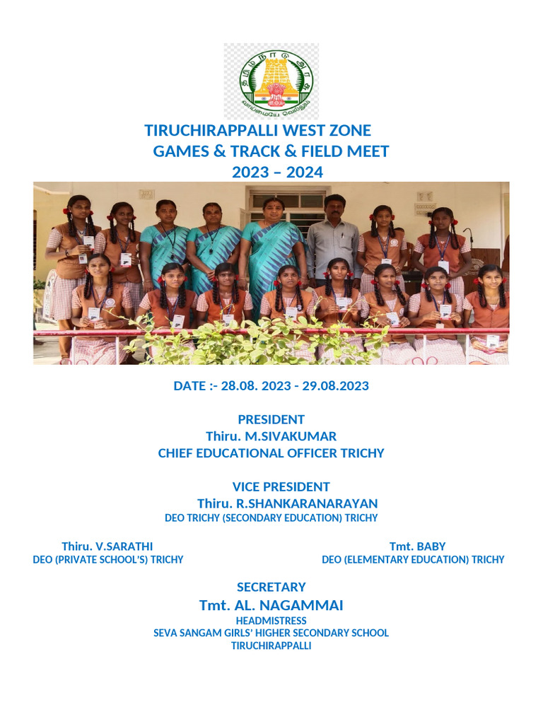 Tiruchirappalli West Zone Track Meet 2023 | PDF | Athletics | Sport Of ...