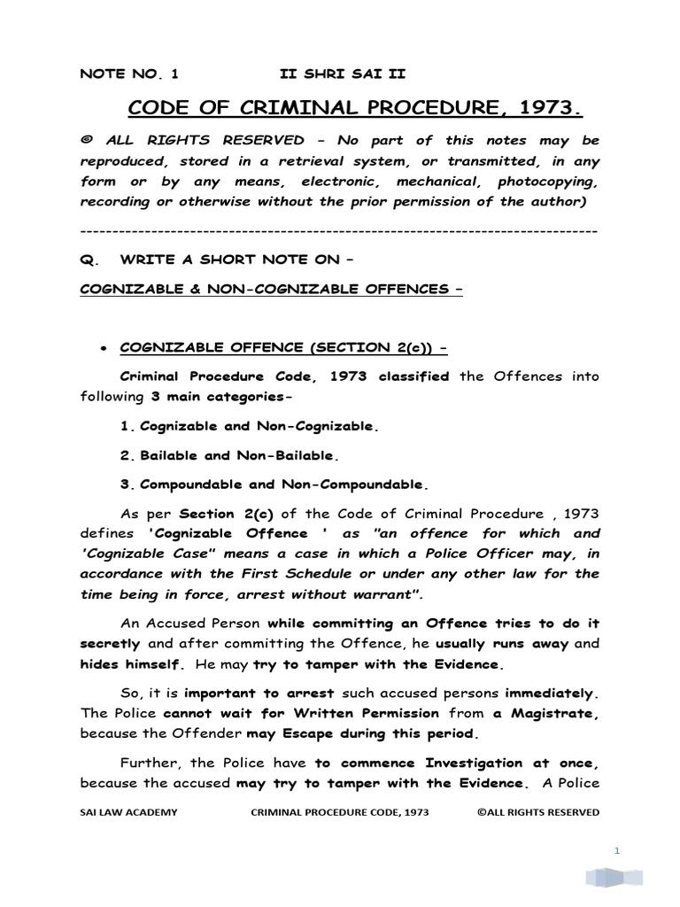 Criminal Procedure Code 1 | PDF | Bail | Arrest