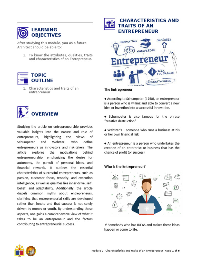 Ok Module2 Characteristics and Traits of An Entrepreneur | PDF ...