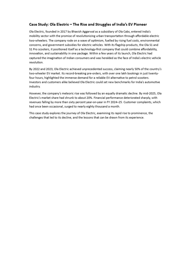 Ola Electric: Rise and Fall of India's EV Leader | PDF