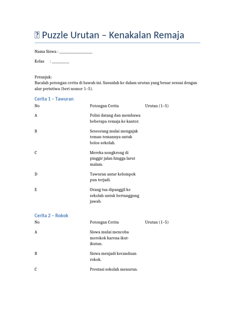 Puzzle Urutan Kenakalan Remaja | PDF