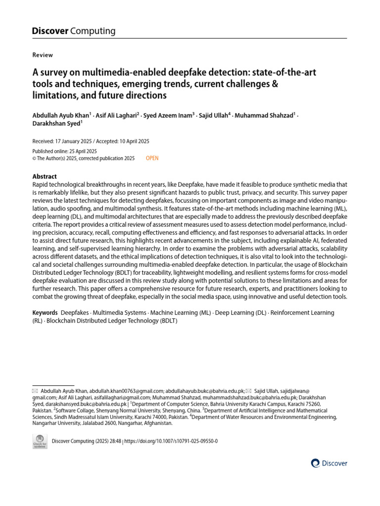 Deepfake Detection: Tools & Trends Survey | PDF | Artificial ...