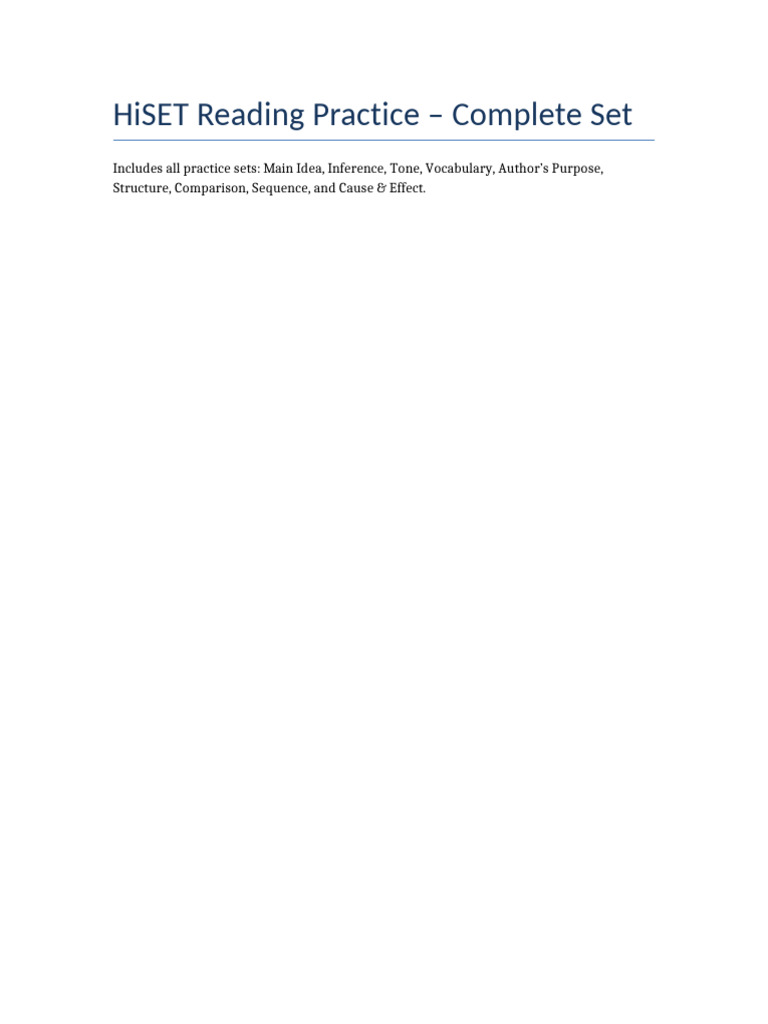 HiSET Reading Practice Sets Overview | PDF | Electric Vehicle
