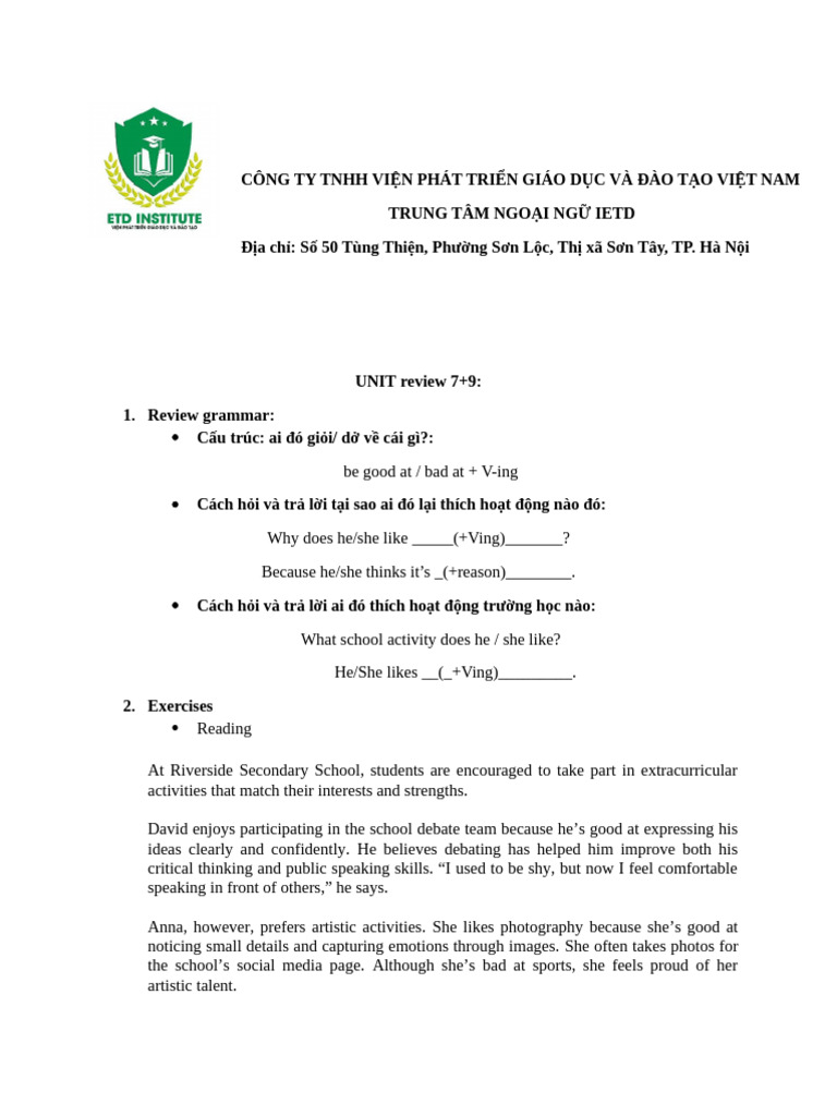 Unit Review 7+8 | PDF | Classroom | Learning