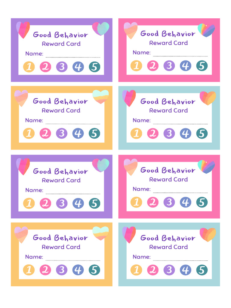 Good Behavior Reward Card Template | PDF