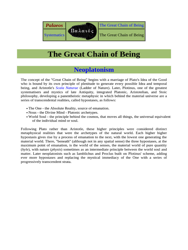 Great Chain of Being Explained | PDF | Neoplatonism | Religious Belief ...