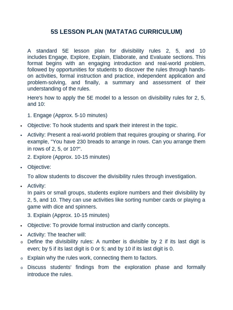 5s Lesson Plan | PDF