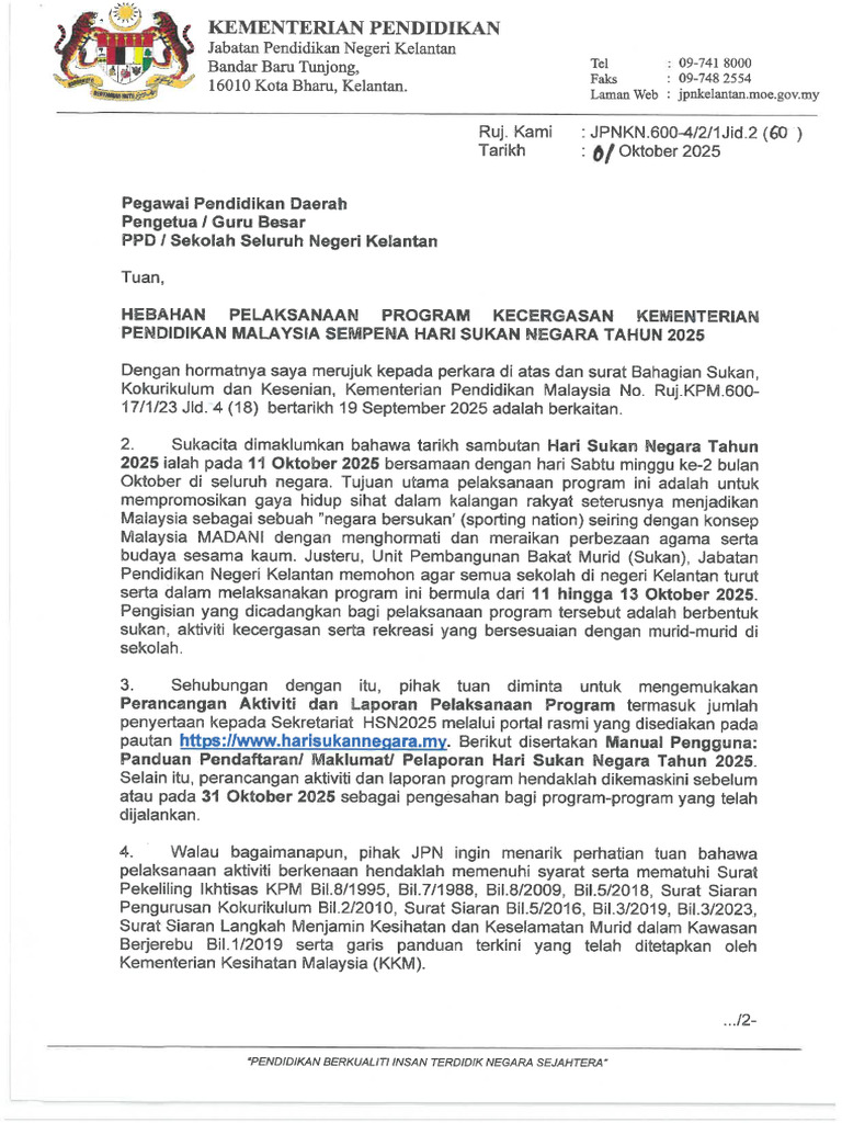 Hebahan Pelaksanaan Program Kecergasan Kpm Sempena Hari Sukan Negara | PDF