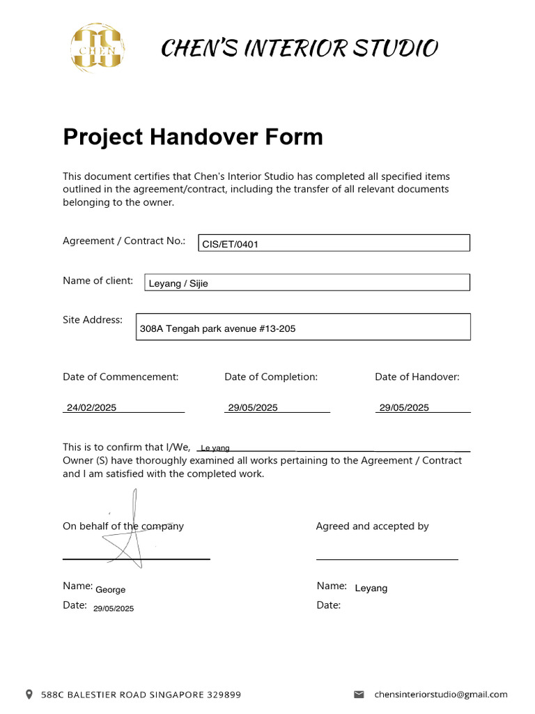 Project Handover Certification Form | PDF