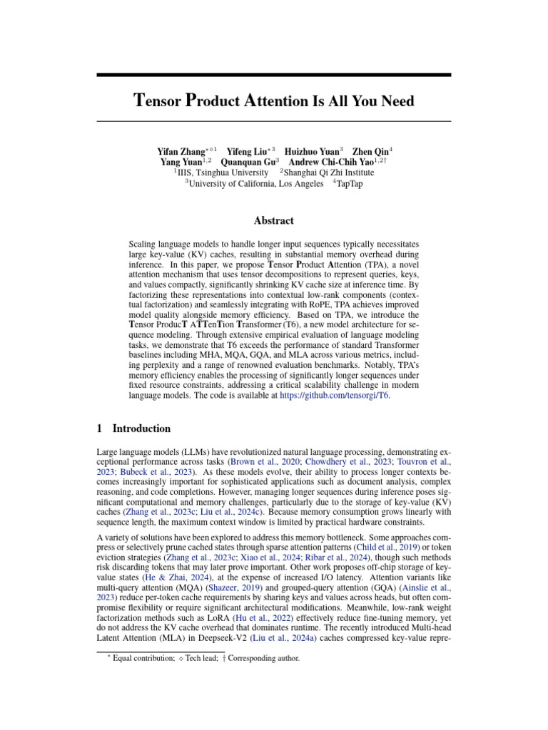 Tensor Product Attention for Efficient LLMs | PDF | Tensor | Algebra
