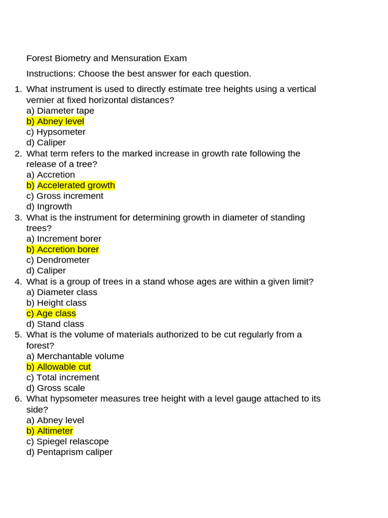 Forest Biometry and Mensuration Exam Based on Glossary | PDF | Wood ...