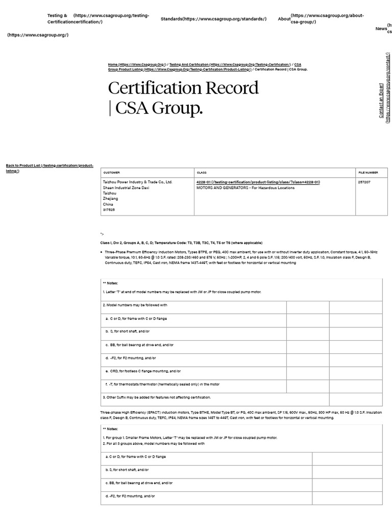 CSA Certification for Motors and Generators | PDF | Electrical ...