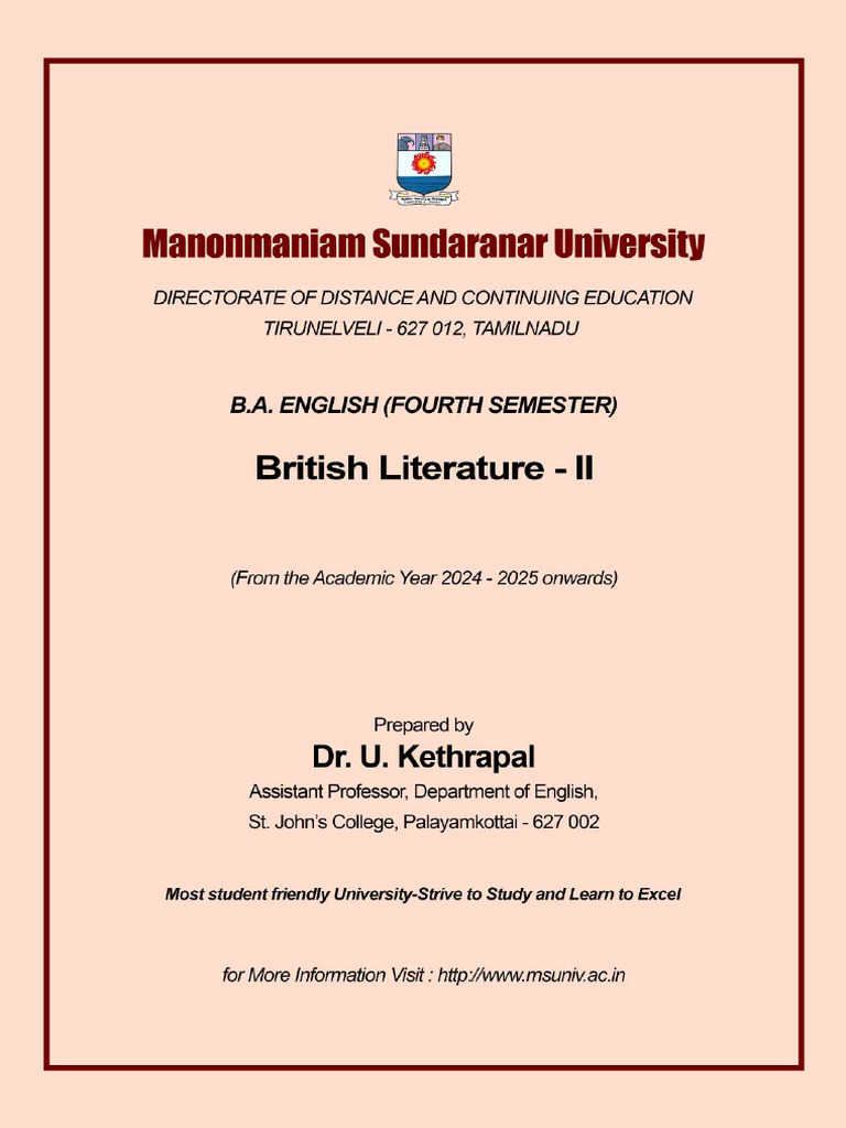 JMEN31 III Sem British Literature II | PDF | T. S. Eliot