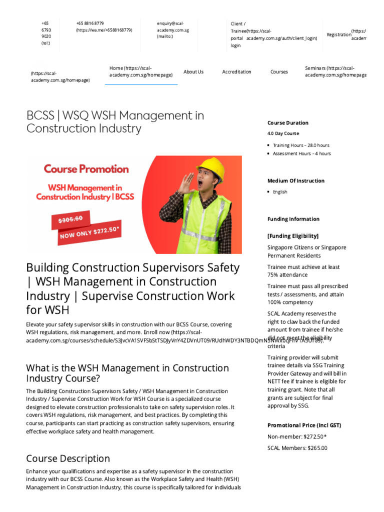 BCSS - WSQ WSH Management in Construction Industry | PDF