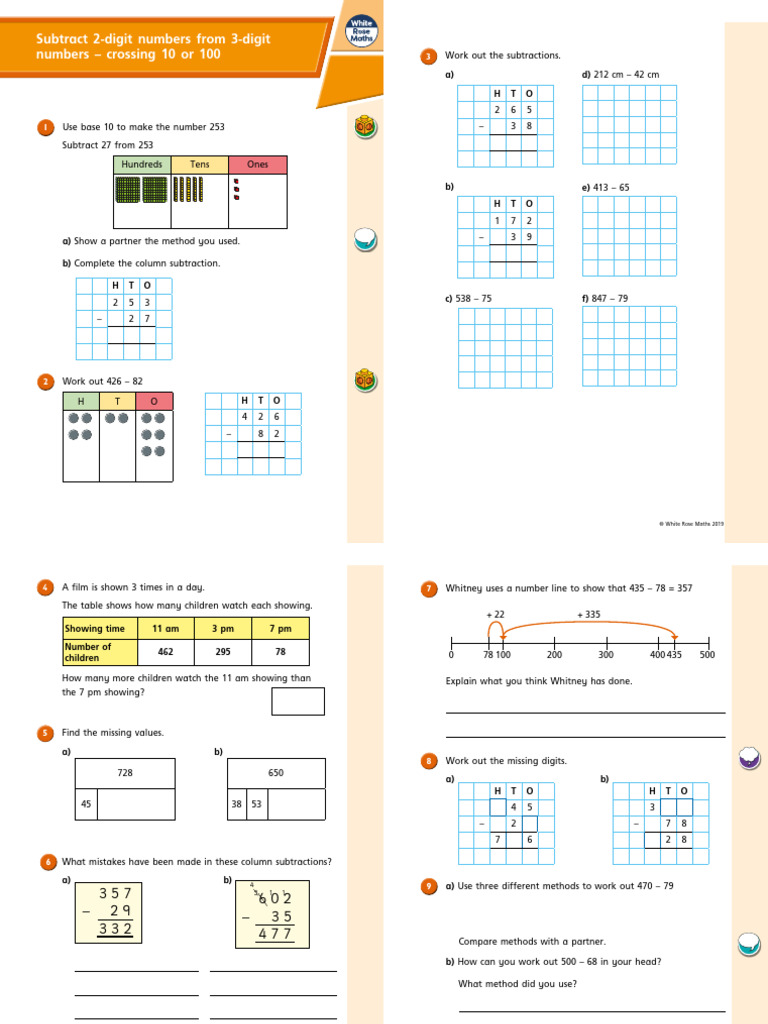 Lesson 3 Subtract 2 Digit Numbers From 3 Digit Numbers Crossing 10 or ...