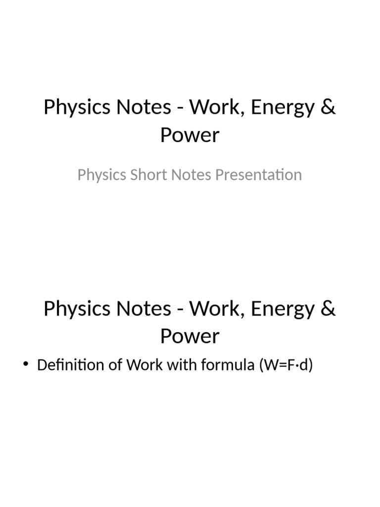 Physics Notes - Work, Energy & Power | PDF