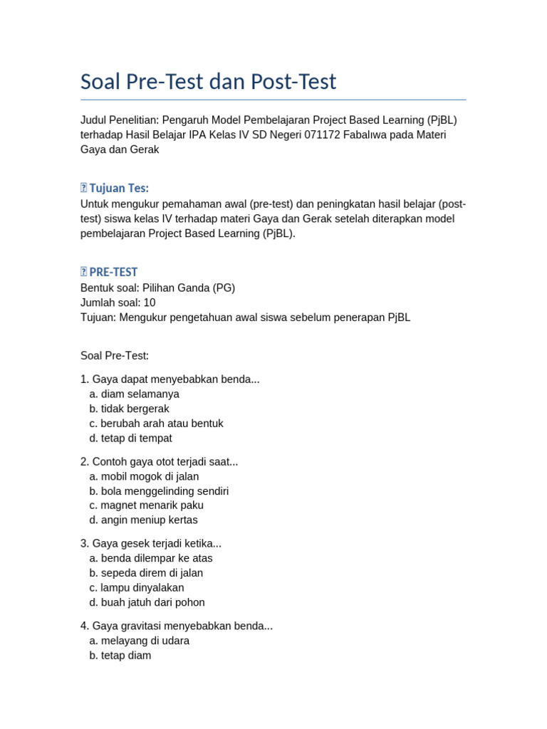 Soal Pre-Test Dan Post-Test IPA | PDF
