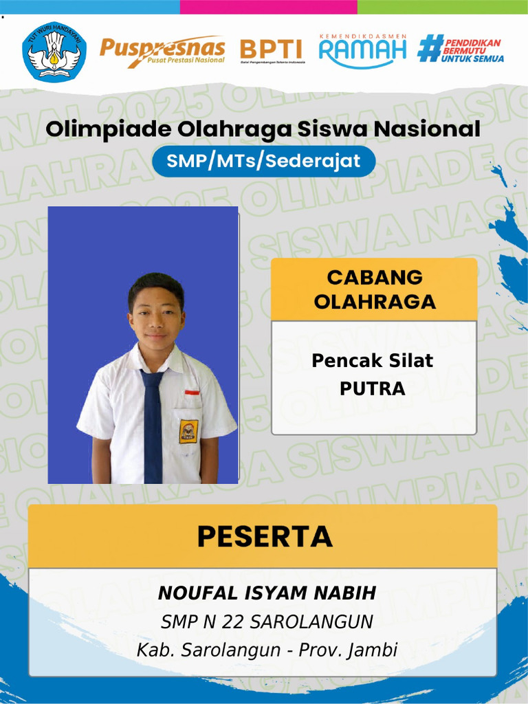 Idcard Peserta O2sn - Noufal Isyam Nabih | PDF