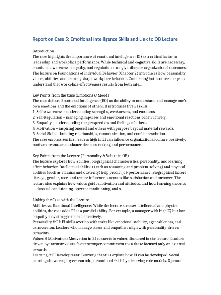 Case5 Emotional Intelligence Report | PDF | Emotional Intelligence ...
