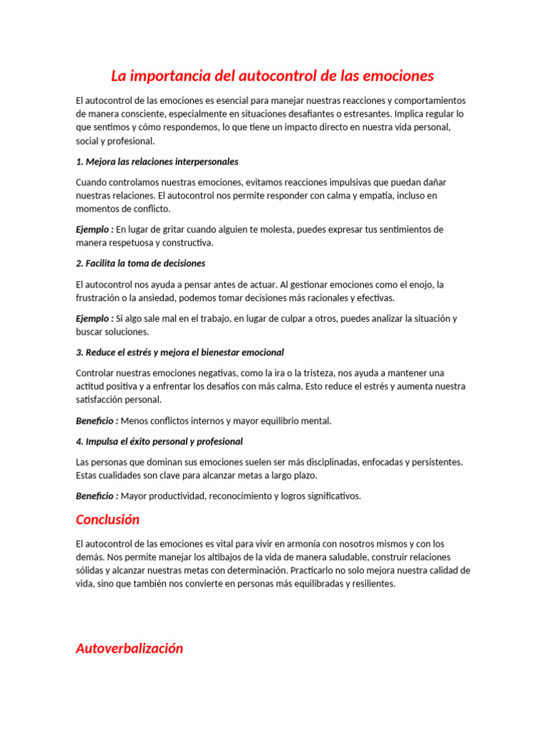 Autocontrol emocional: clave para el bienestar | PDF | Las emociones | Ira