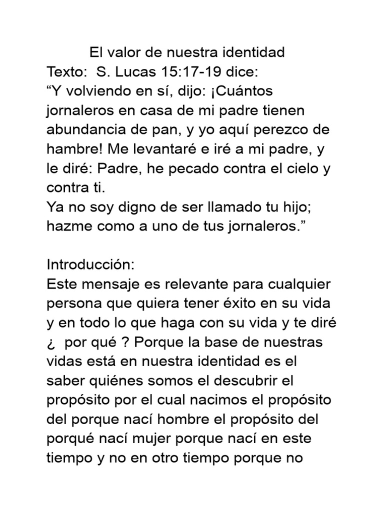 El Valor de Nuestra Identidad | PDF | Adán | Oración