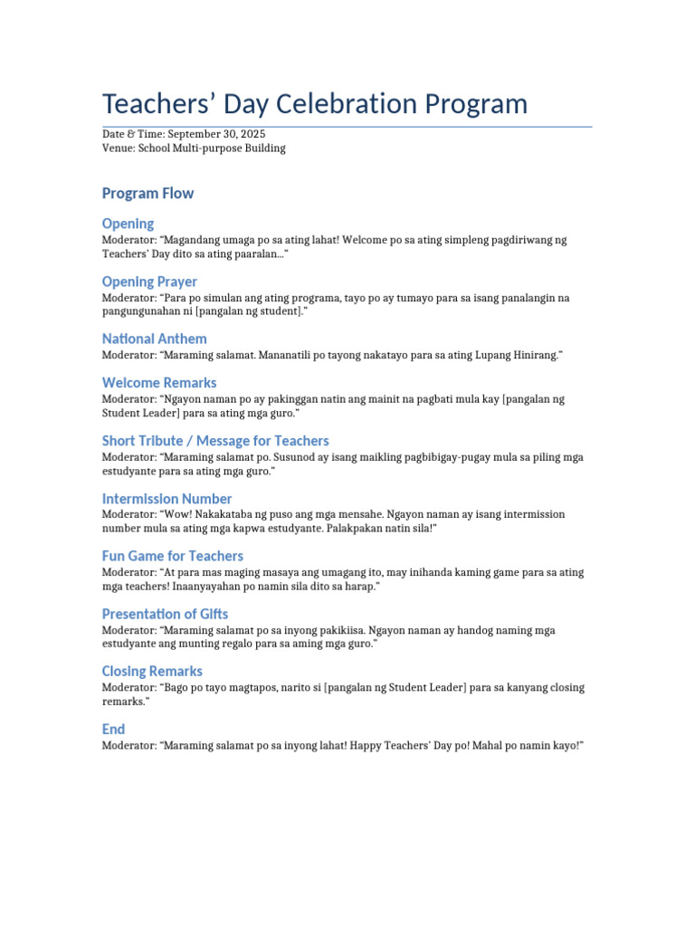 Teachers Day Program-Script | PDF