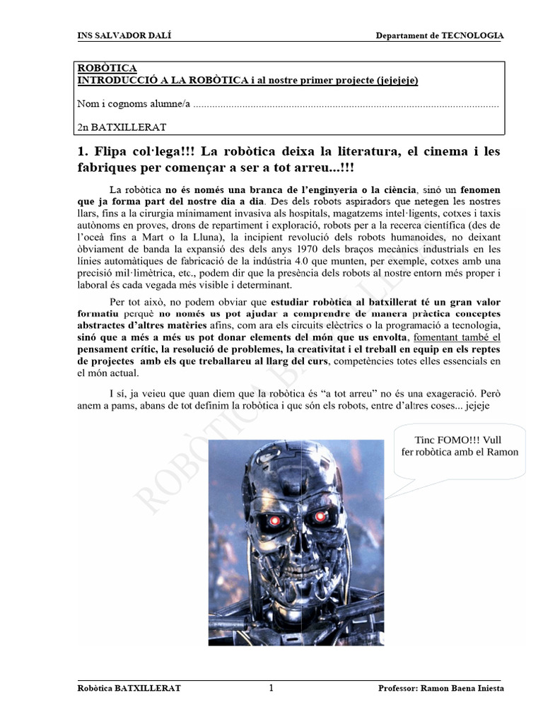 Primer Projecte de ROBOTICA | PDF