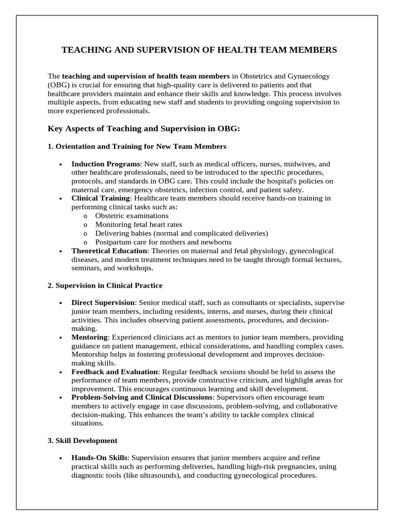 The Teaching and Supervision of Health Team Members in Obstetrics and ...