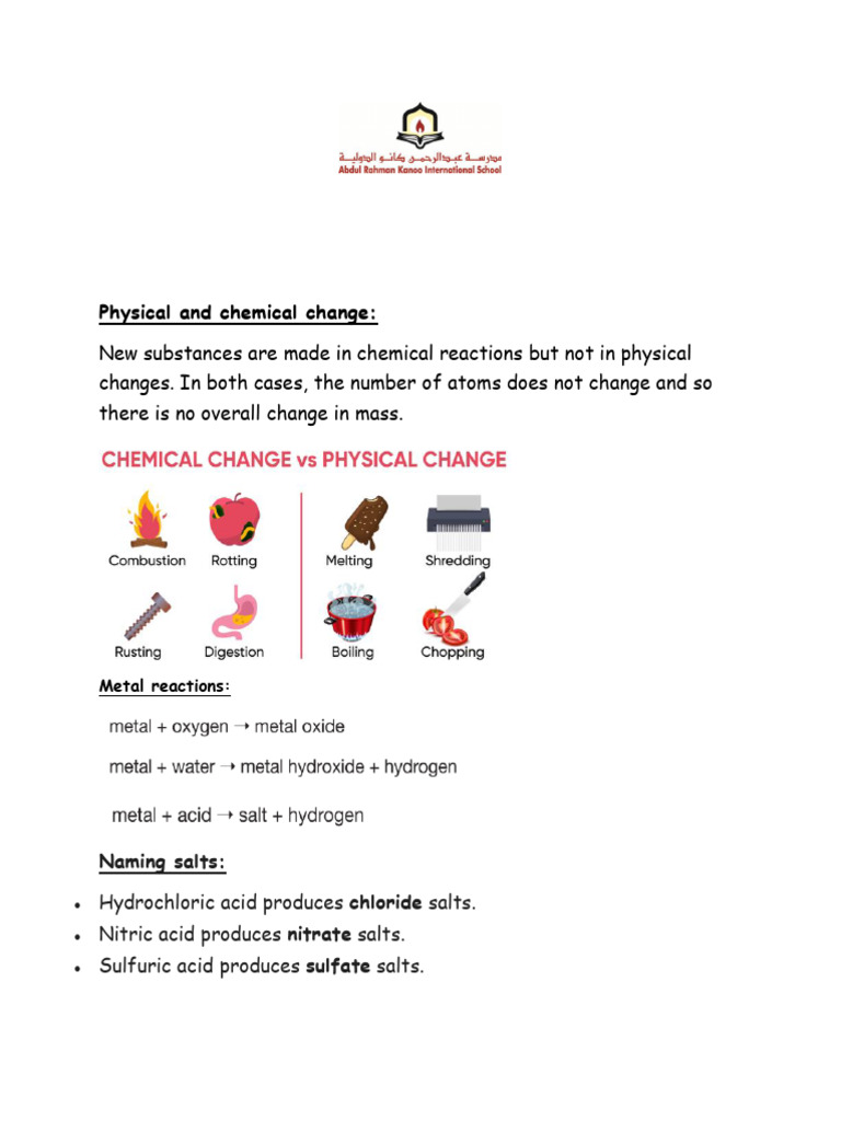 Grade 8-Summary Notes | PDF | Chemical Reactions | Atoms