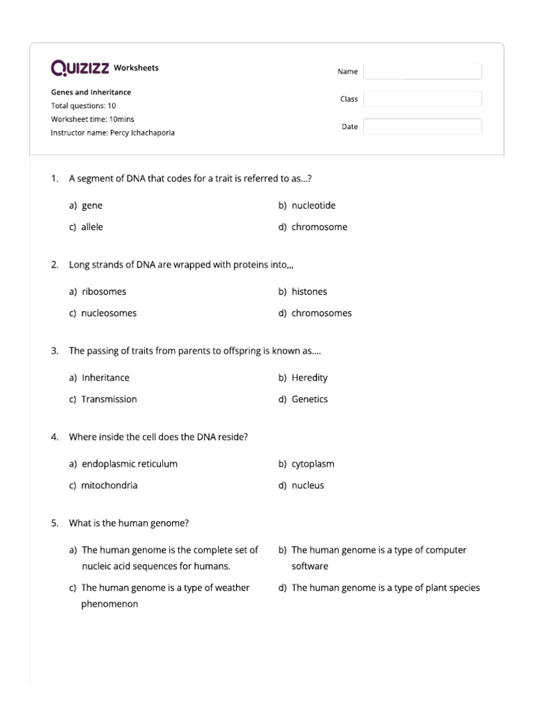 Genes and Inheritance Qiz | PDF