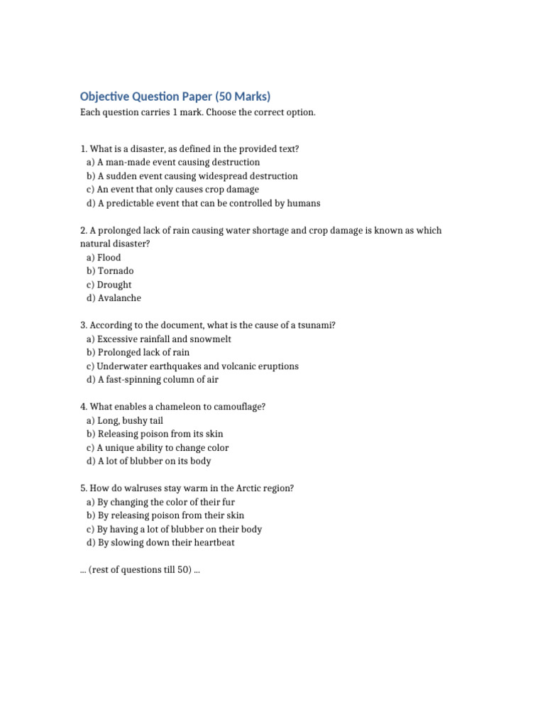 Disaster and Animal Adaptation Quiz | PDF
