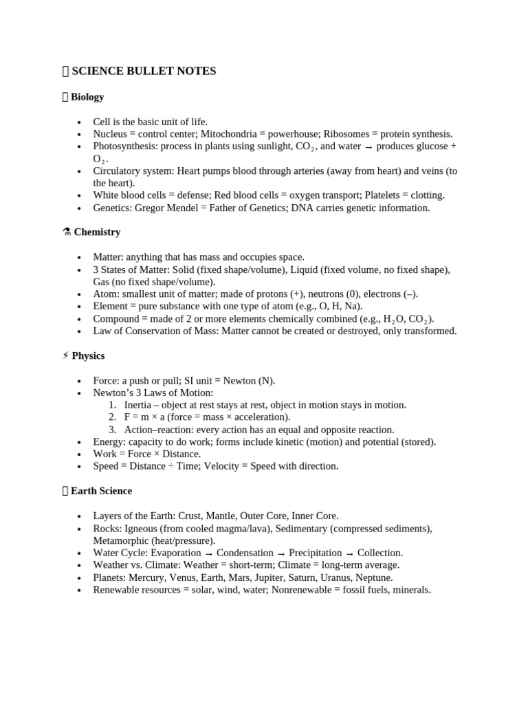 ? Science Bullet Notes | PDF