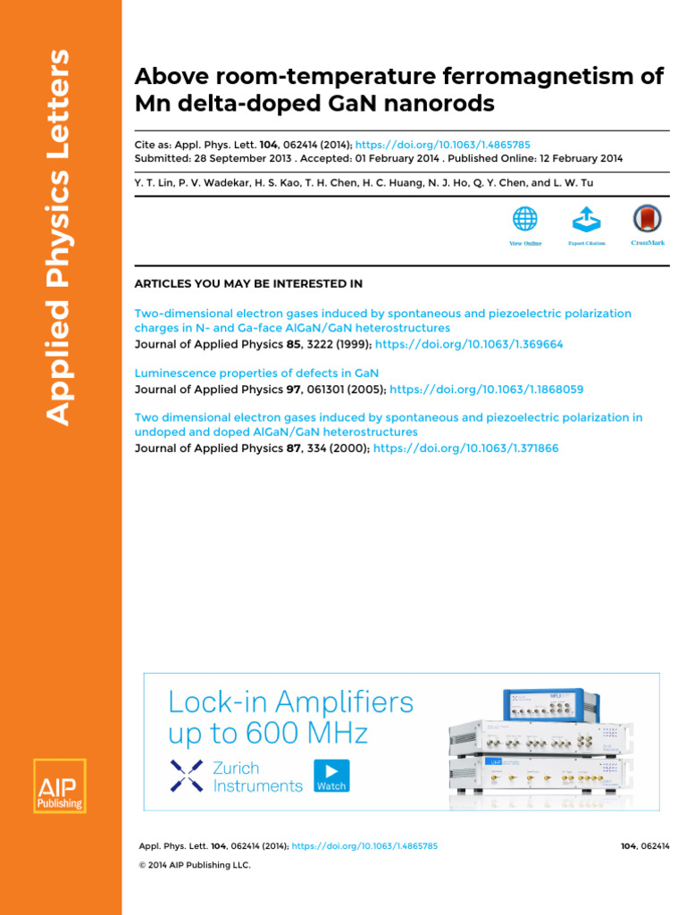 Above Room Temperautre Ferromagnetism of MN Doped GaN Nanorods | PDF ...