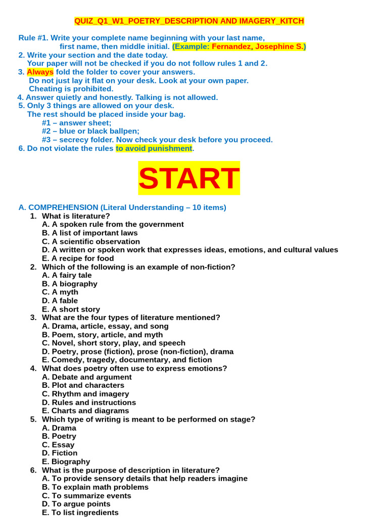 Quiz q1 w1 Poetry Description and Imagery Kitch | PDF | Poetry | Senses