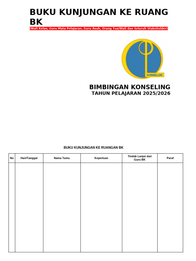 Buku Kunjungan Ke Ruang BK | PDF