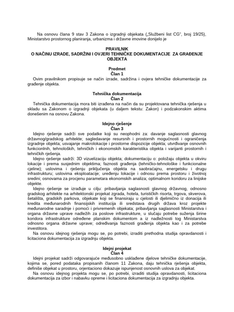 Pravilnik o Načinu Izrade, Sadržini I Ovjeri Tehničke Dokumentacije | PDF