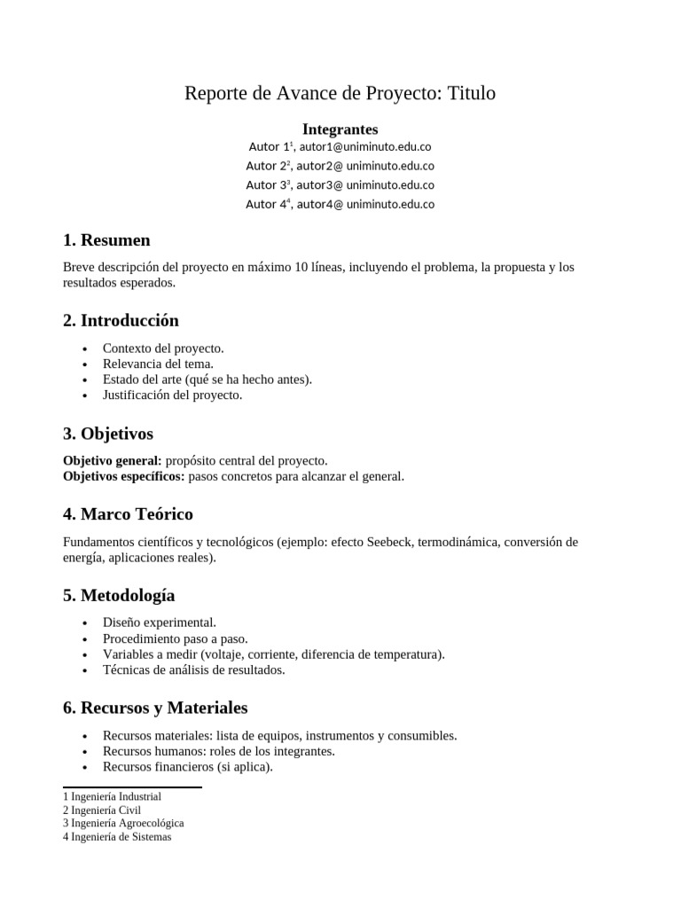 Modelo Reporte De Avance De Proyecto 2025 2 Pdf