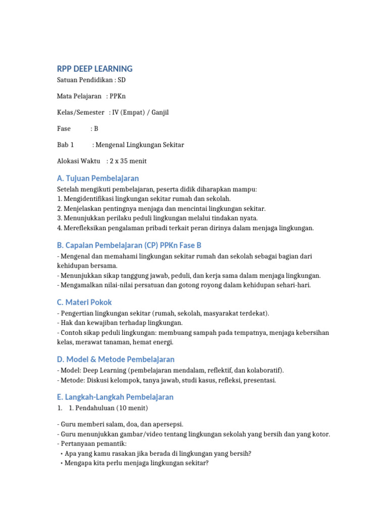 RPP PPKN Kelas4 DeepLearning | PDF