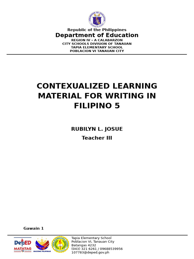 Contextualized Learning for Filipino 5 | PDF
