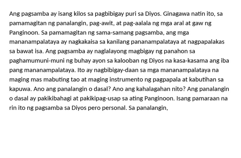 Ang Pagsamba Ay Isang Kilos Sa Pagbibigay Puri Sa Diyos q2 Gmrc | PDF