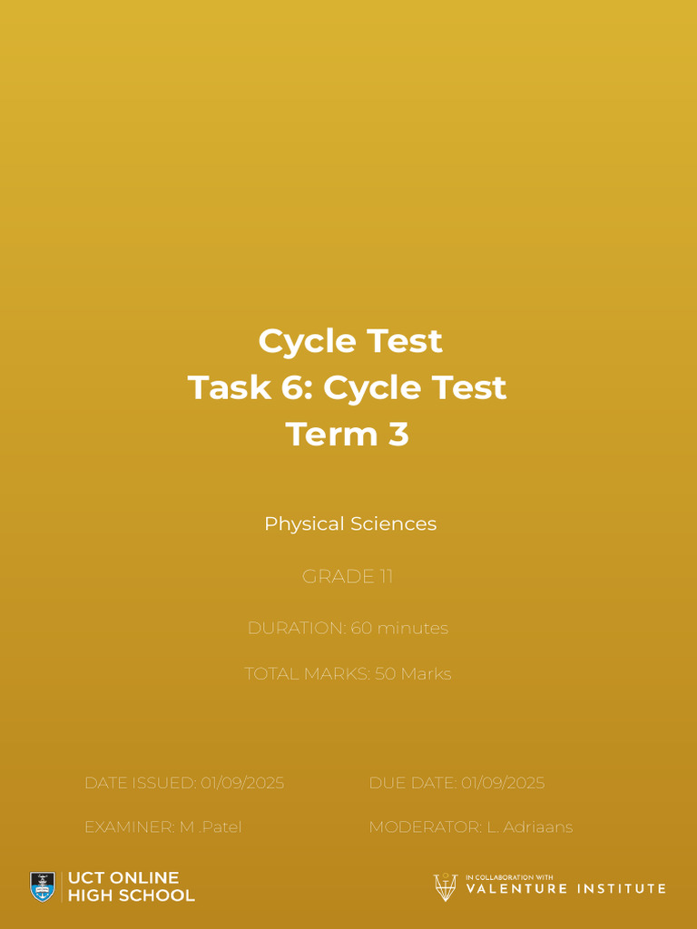 G11 - Physical Sciences - Term 3 - Cycle - M96 - Task6 - Cycle Test ...