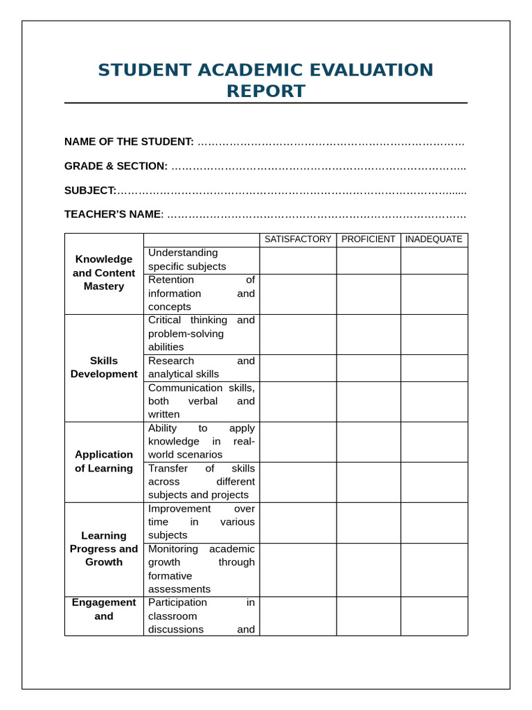 Student Academic Evaluation Report | PDF