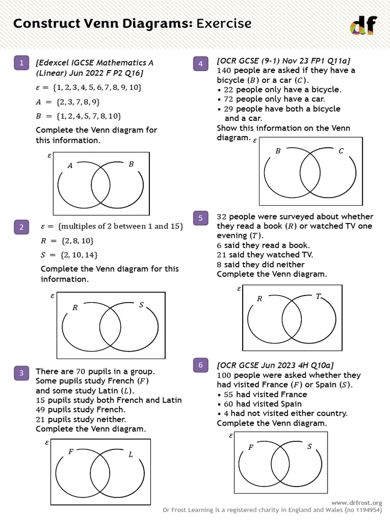 Challenging Venn Diagram Exercises | PDF | Qualifications | Student ...