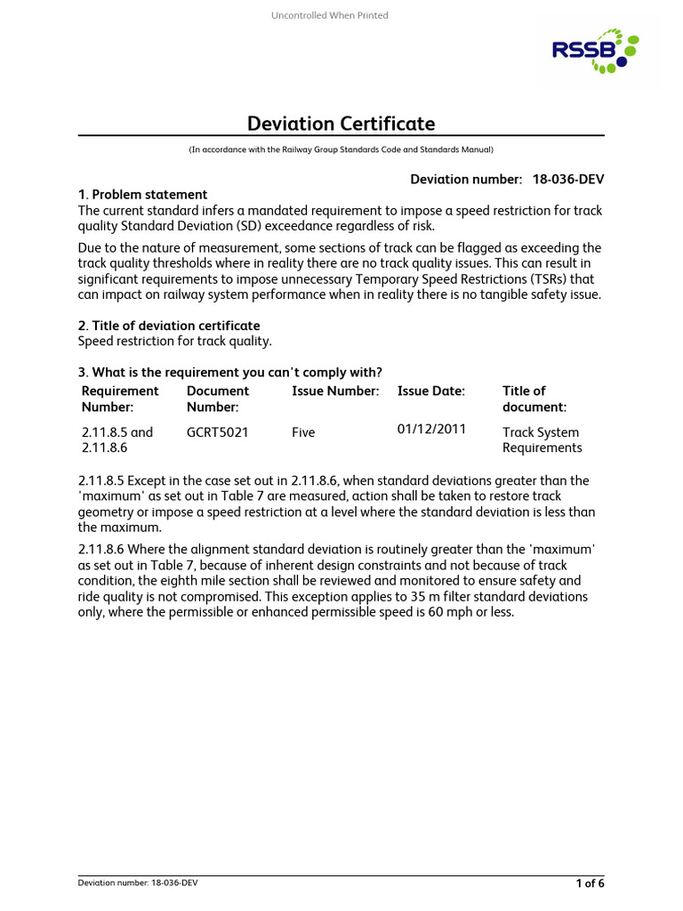 Speed Restriction 18 036 DEV | PDF | Speed Limit | Standard Deviation