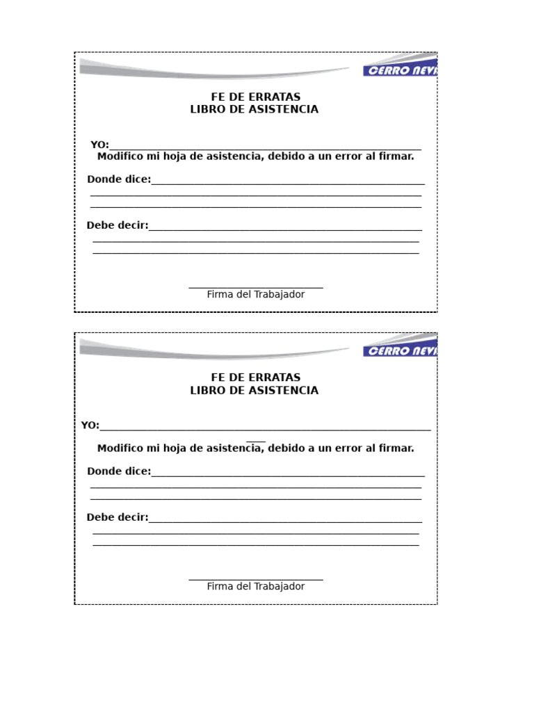 Fe de Erratas: Libro de Asistencia | PDF