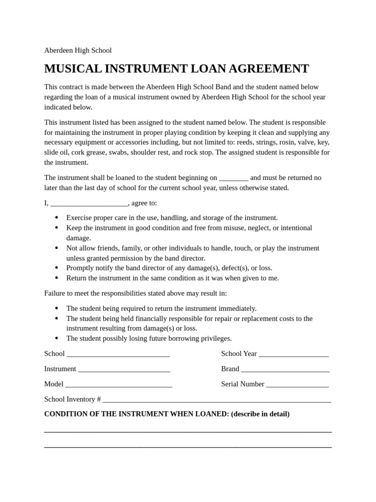 Student-Instrument Loan Agreement | PDF | Musical Instruments
